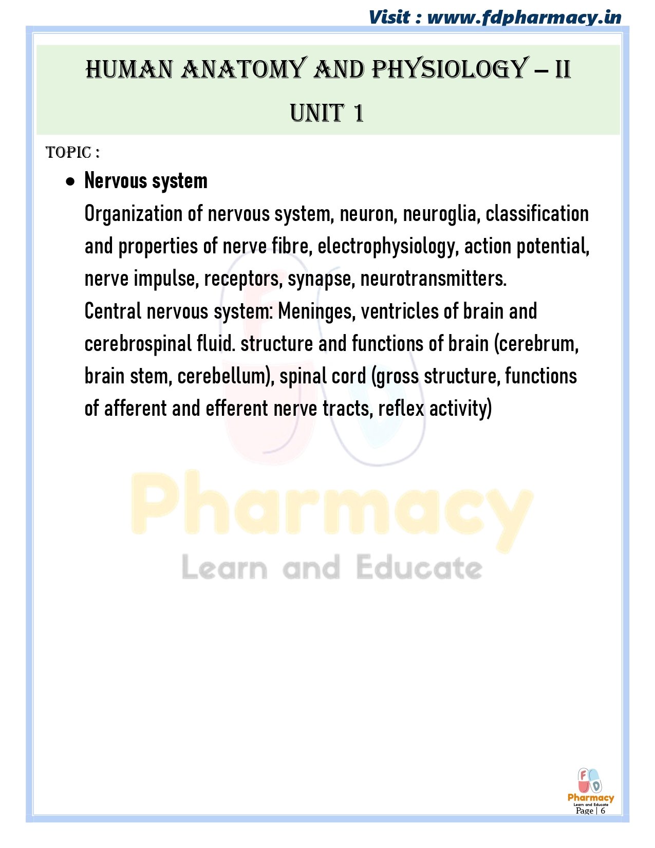 Human anatomy and physiology – II All Unit Notes – FDPharmacy